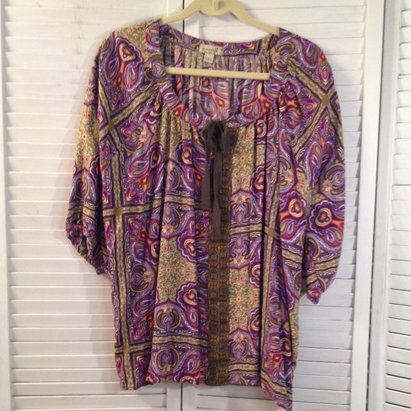 ONE WORLD | Tops | One World 3x Purple Olive Bubble Half Sleeve Tied ...